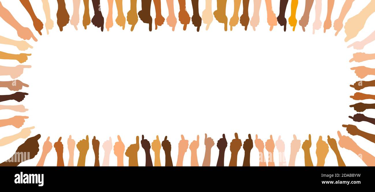 Lots of different hands showing thumbs up and forming a frame with copy ...
