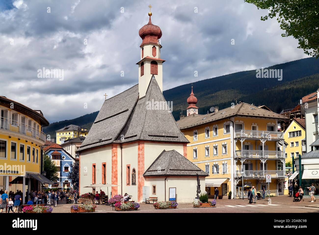 Ortisei Val Gardena South Tyrol Italy. The streets of the town in a ...