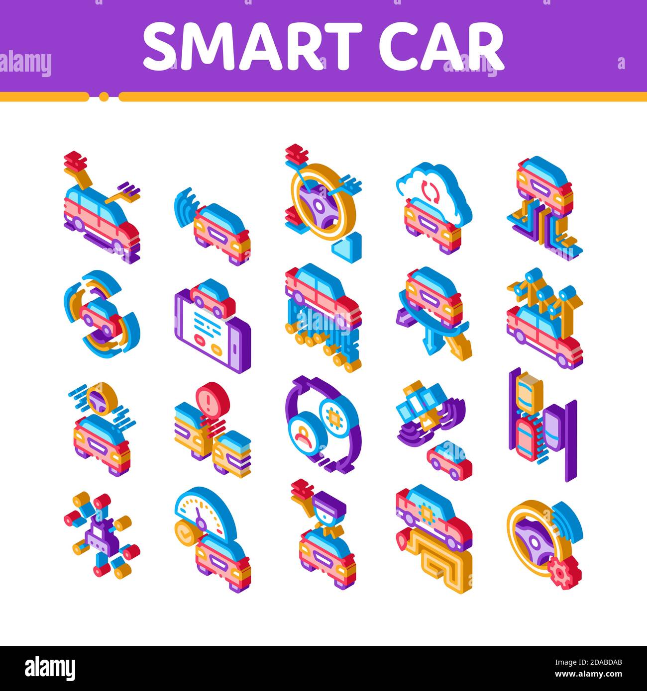 Smart Car Technology Isometric Icons Set Vector Stock Vector Image ...