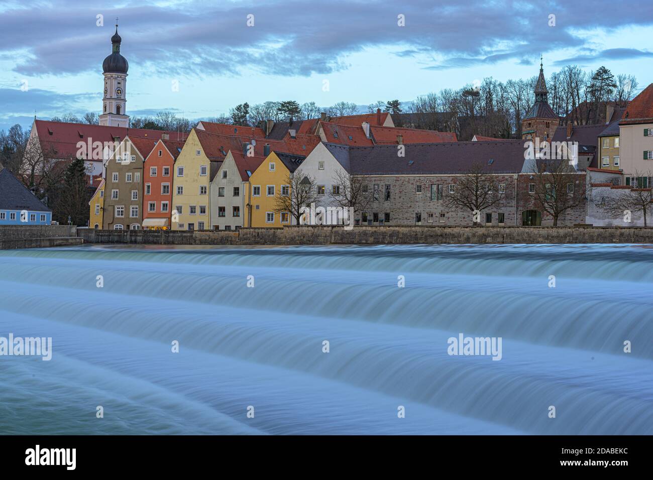 Beautiful Landsberg am Lech a city in Bavaria Germany with a waterfall ...