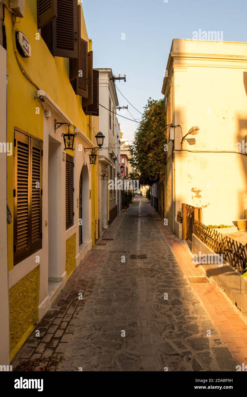 Narrow streets of Rhodes New town in the morning Stock Photo - Alamy