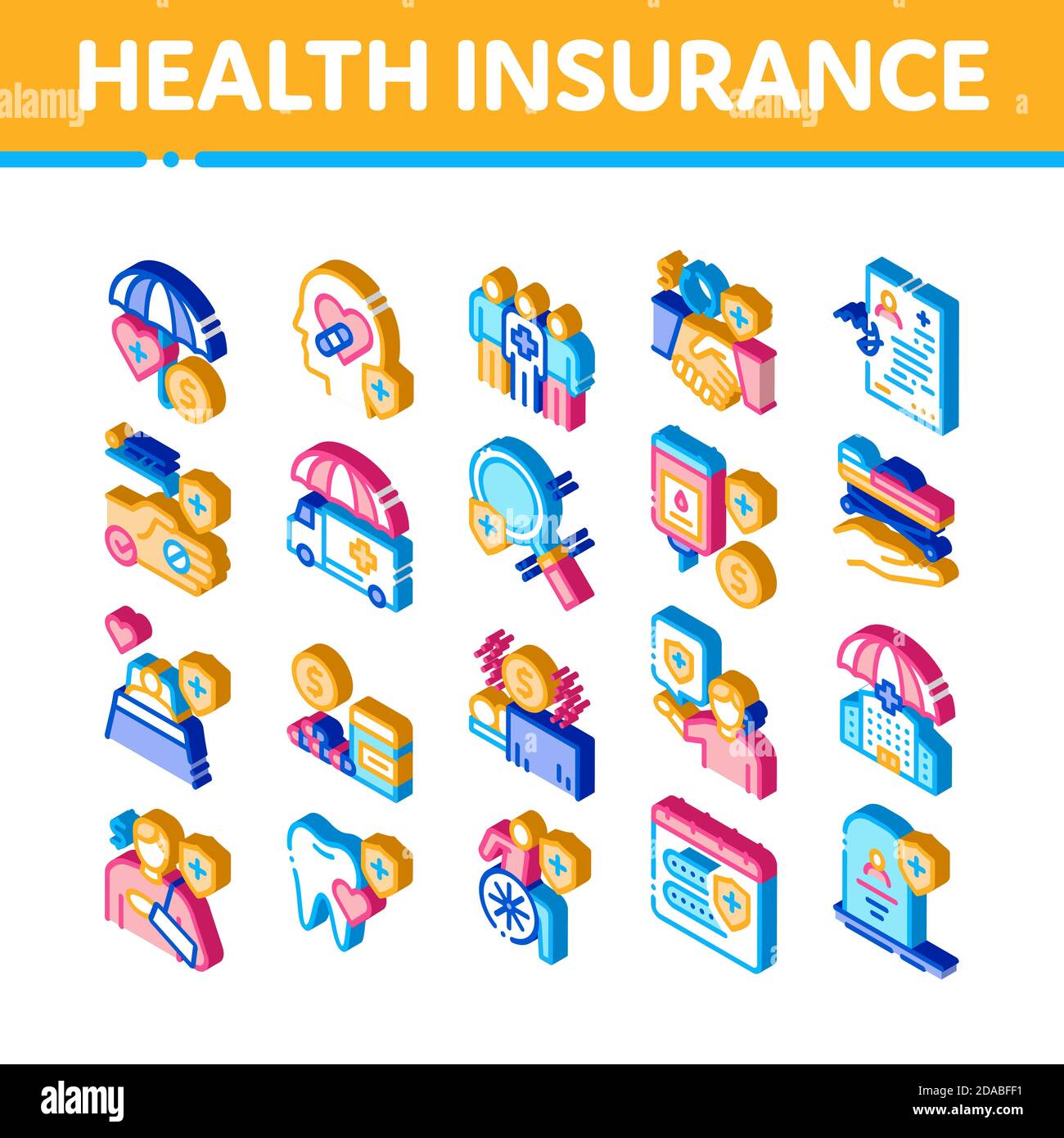 Health Insurance Care Isometric Icons Set Vector Stock Vector Image ...