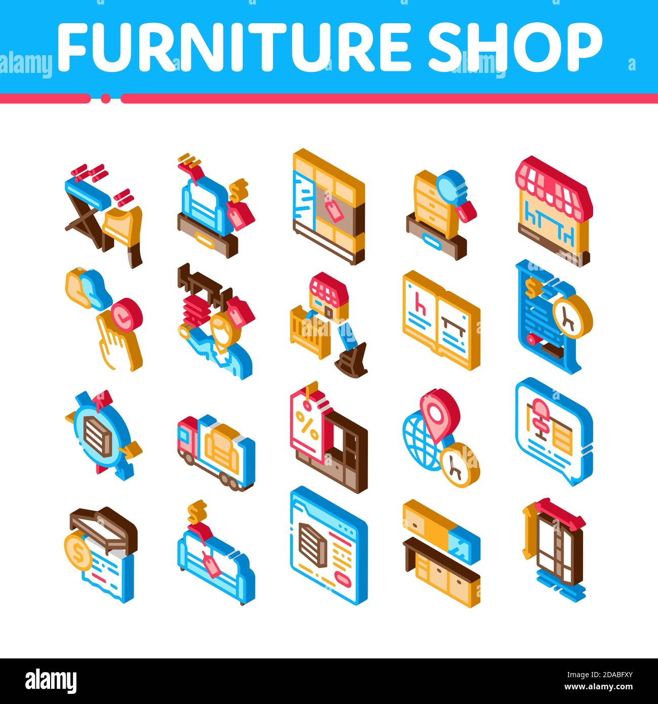 Furniture Shop Market Isometric Icons Set Vector Stock Vector Image ...