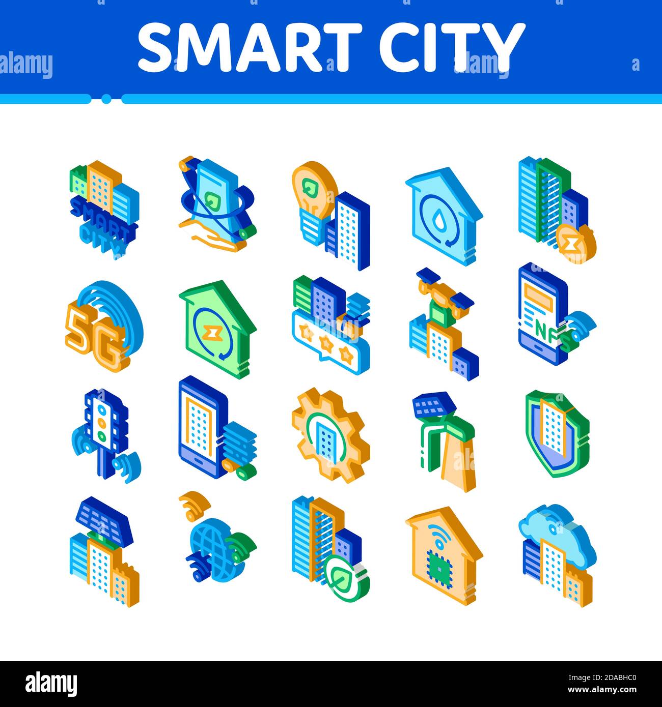 Smart City Technology Isometric Icons Set Vector Stock Vector Image ...