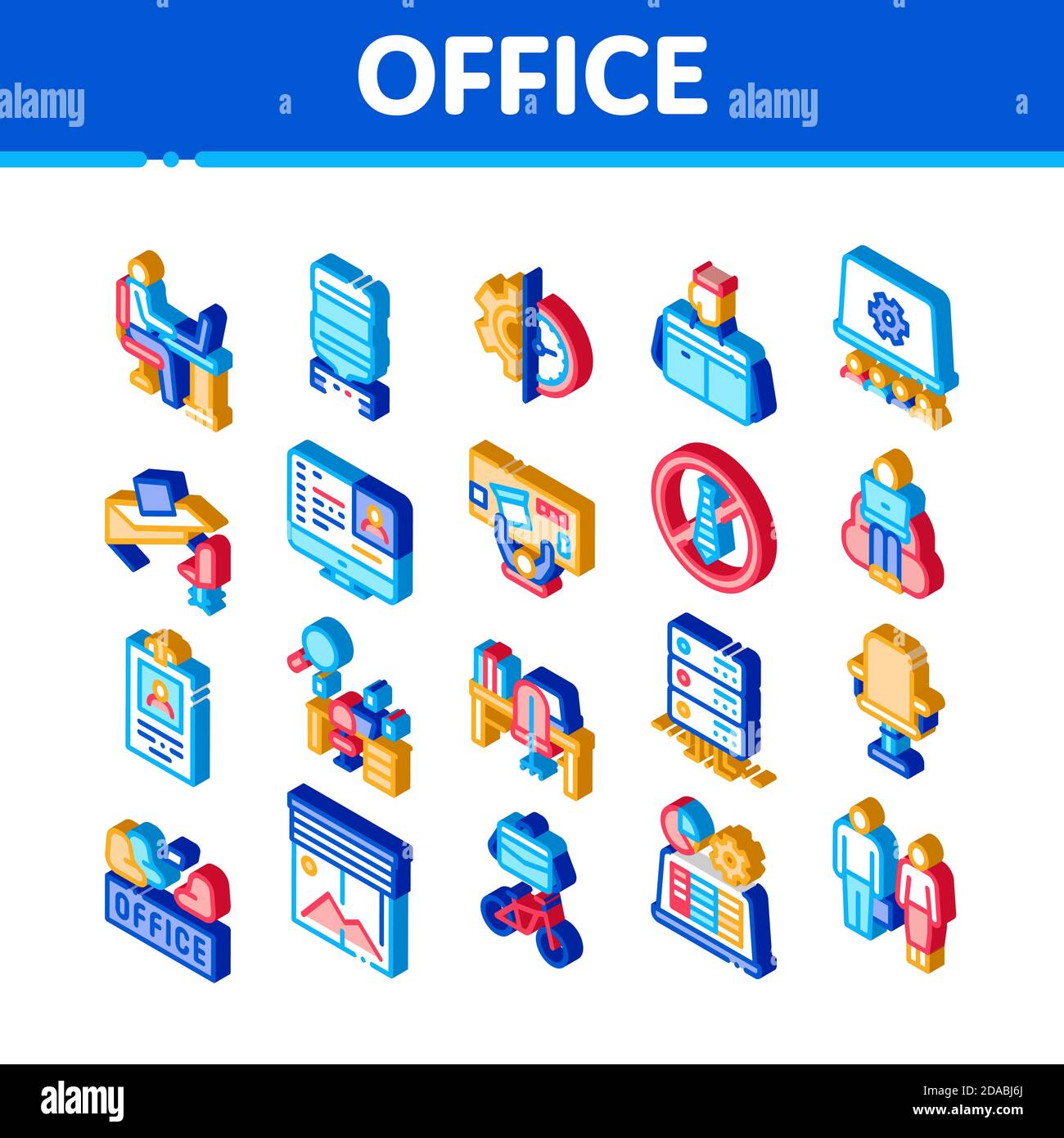 Office And Workplace Isometric Icons Set Vector Stock Vector Image ...