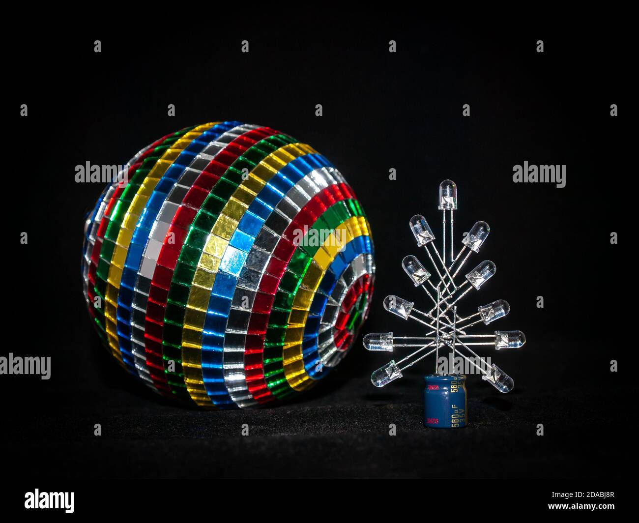 Mirror ball and christmas tree made out of light emitting diodes and a ...