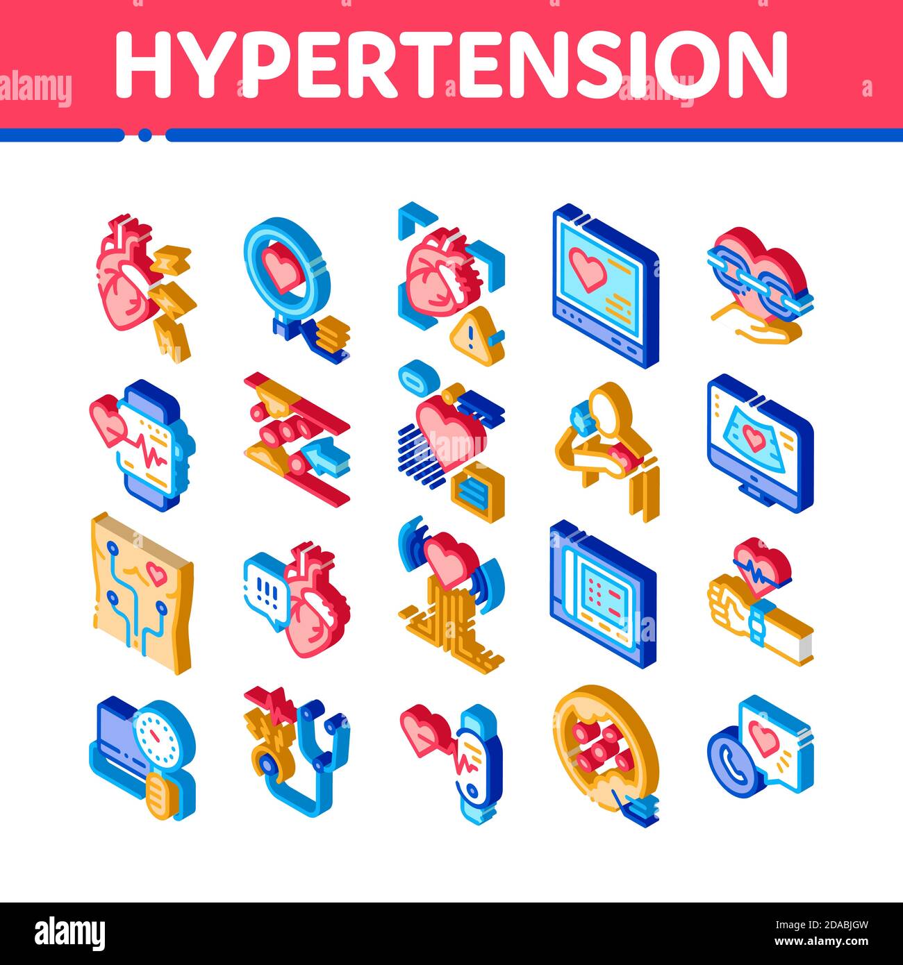 Hypertension Disease Isometric Icons Set Vector Stock Vector Image ...