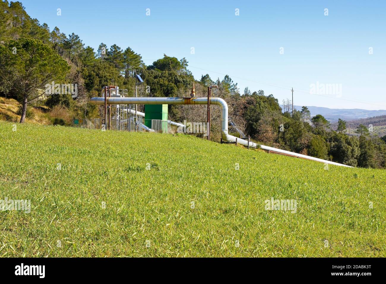 Geothermal power plant in Tuscany hills. In the picture you can see a ...