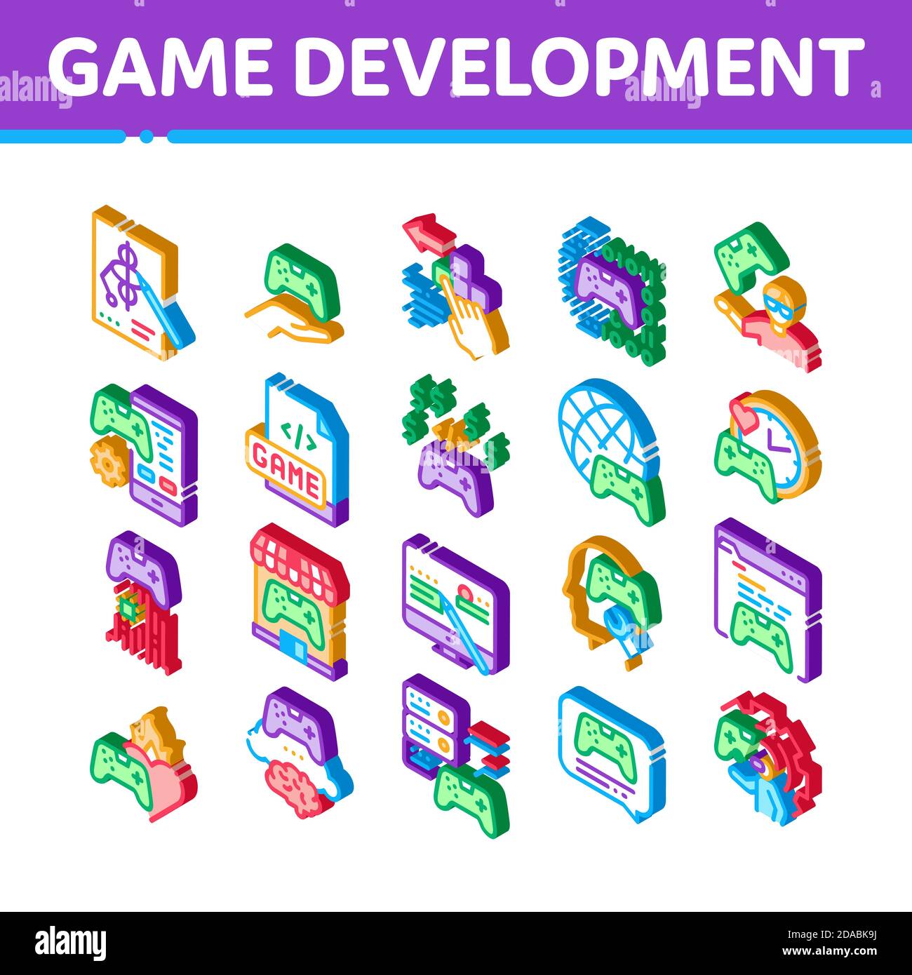 Video Game Development Isometric Icons Set Vector Stock Vector Image ...