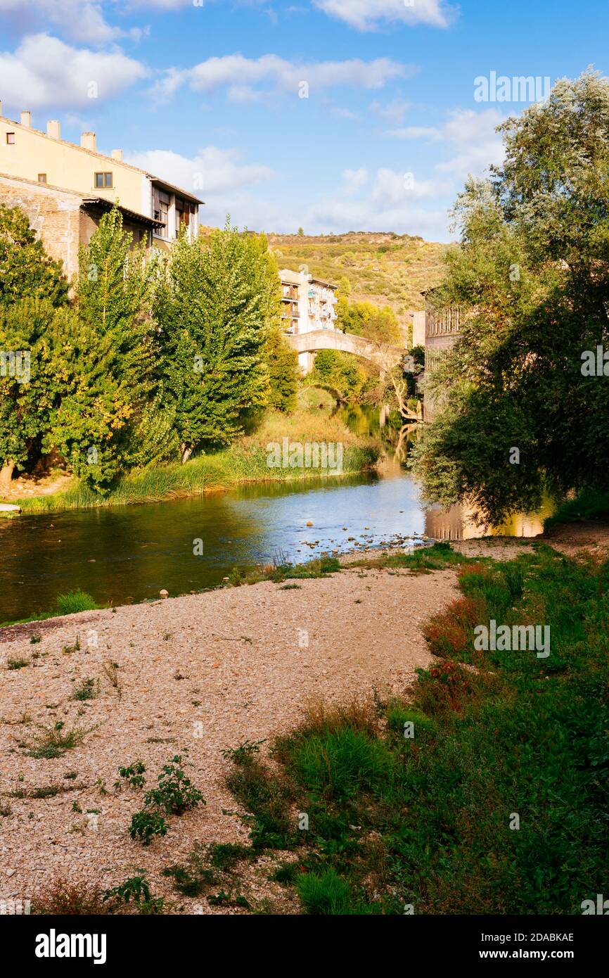 The Ega River crosses the town of Estella. French Way, Way of St. James ...