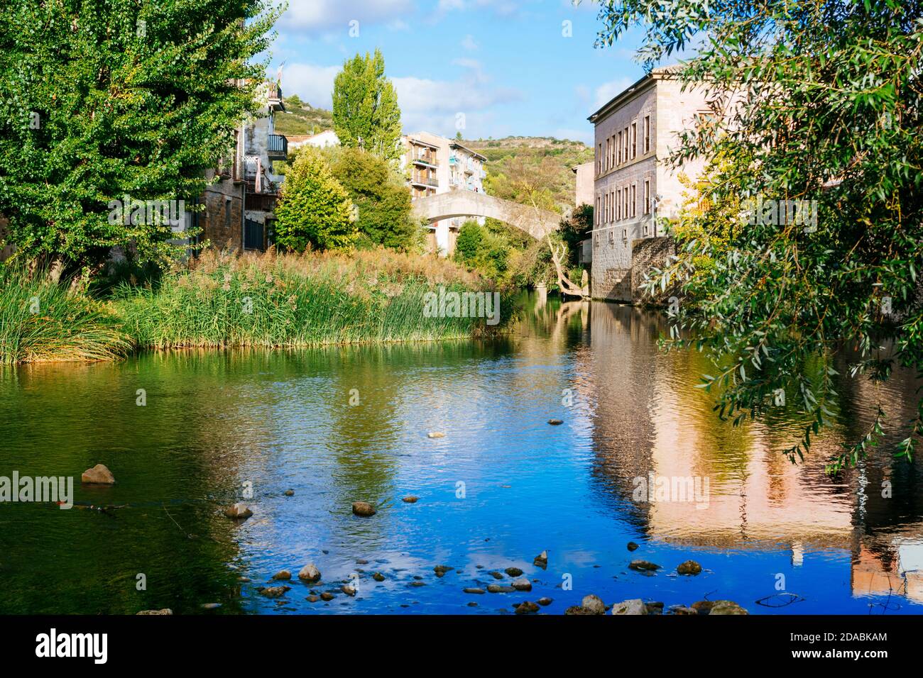 The Ega River crosses the town of Estella. French Way, Way of St. James ...