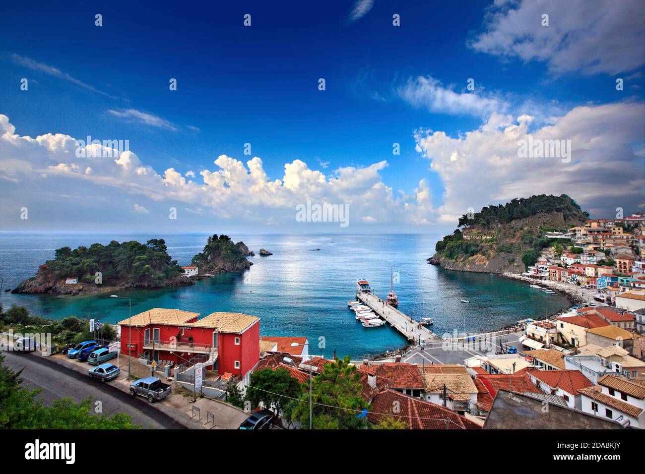 The port of Parga town, Preveza, Epirus, Greece. To the right you can ...