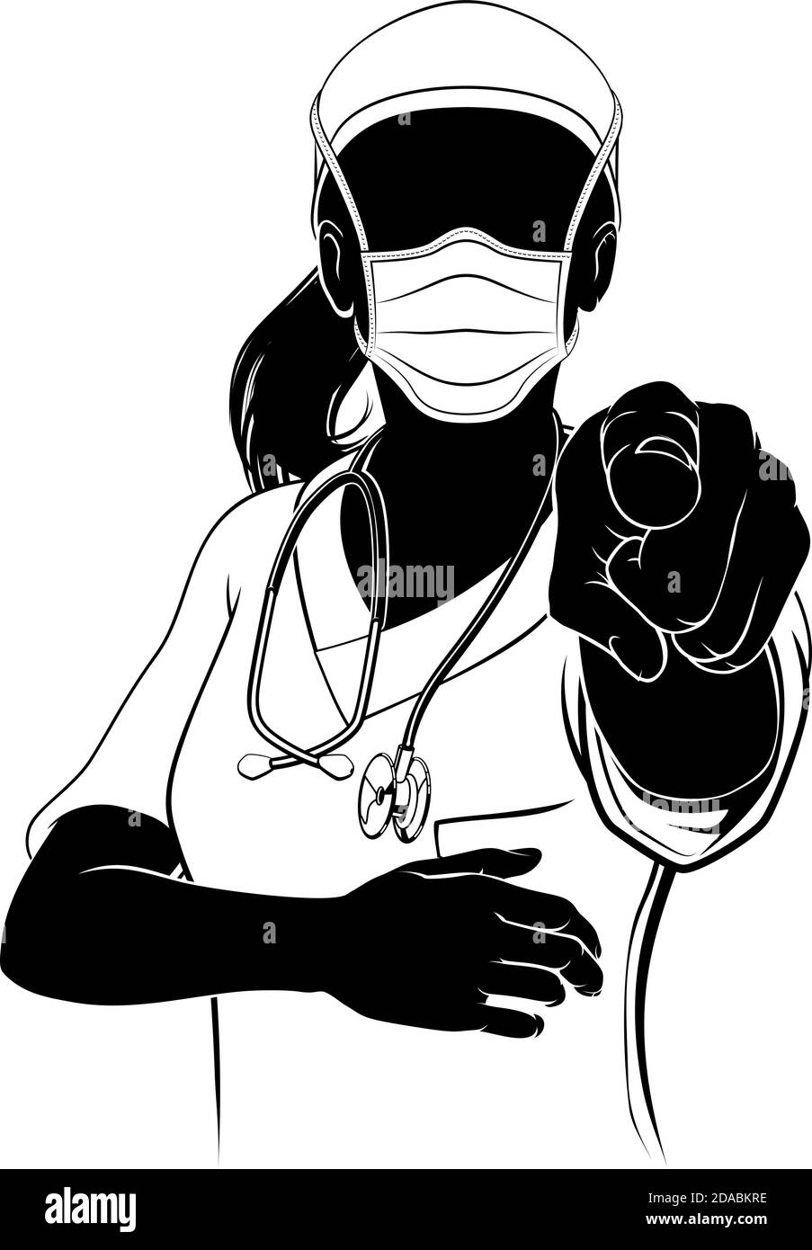 Doctor Nurse Woman Scrubs Mask PPE Silhouette Stock Vector Image & Art ...