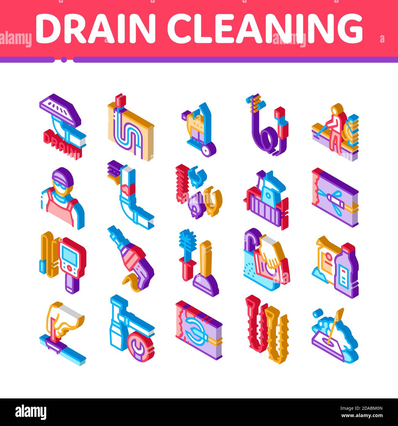 Drain Cleaning Service Isometric Icons Set Vector Stock Vector Image ...