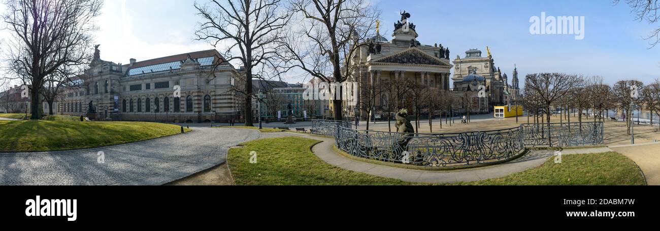 Panoramic view of Bruhl Terrace with Albertinum, Academy of Fine Arts ...