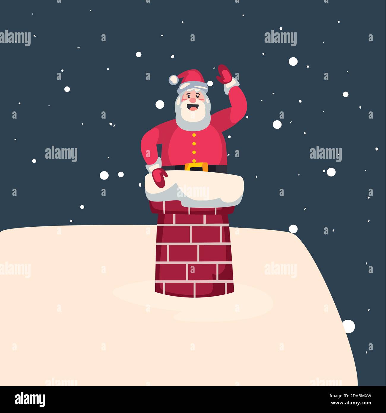 christmas, santa claus in chimney on roof with snow vector illustration ...
