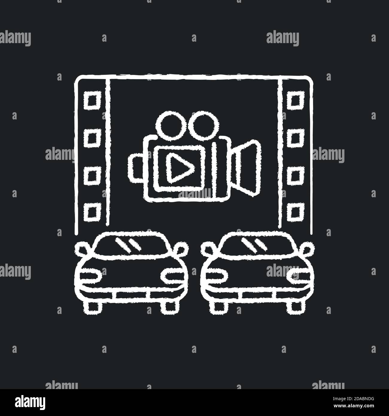 Drive through movie theater chalk white icon on black background Stock ...