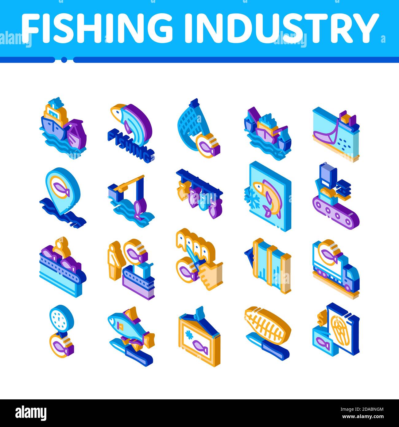 Fishing Industry Business Process Icons Set Vector Stock Vector Image ...