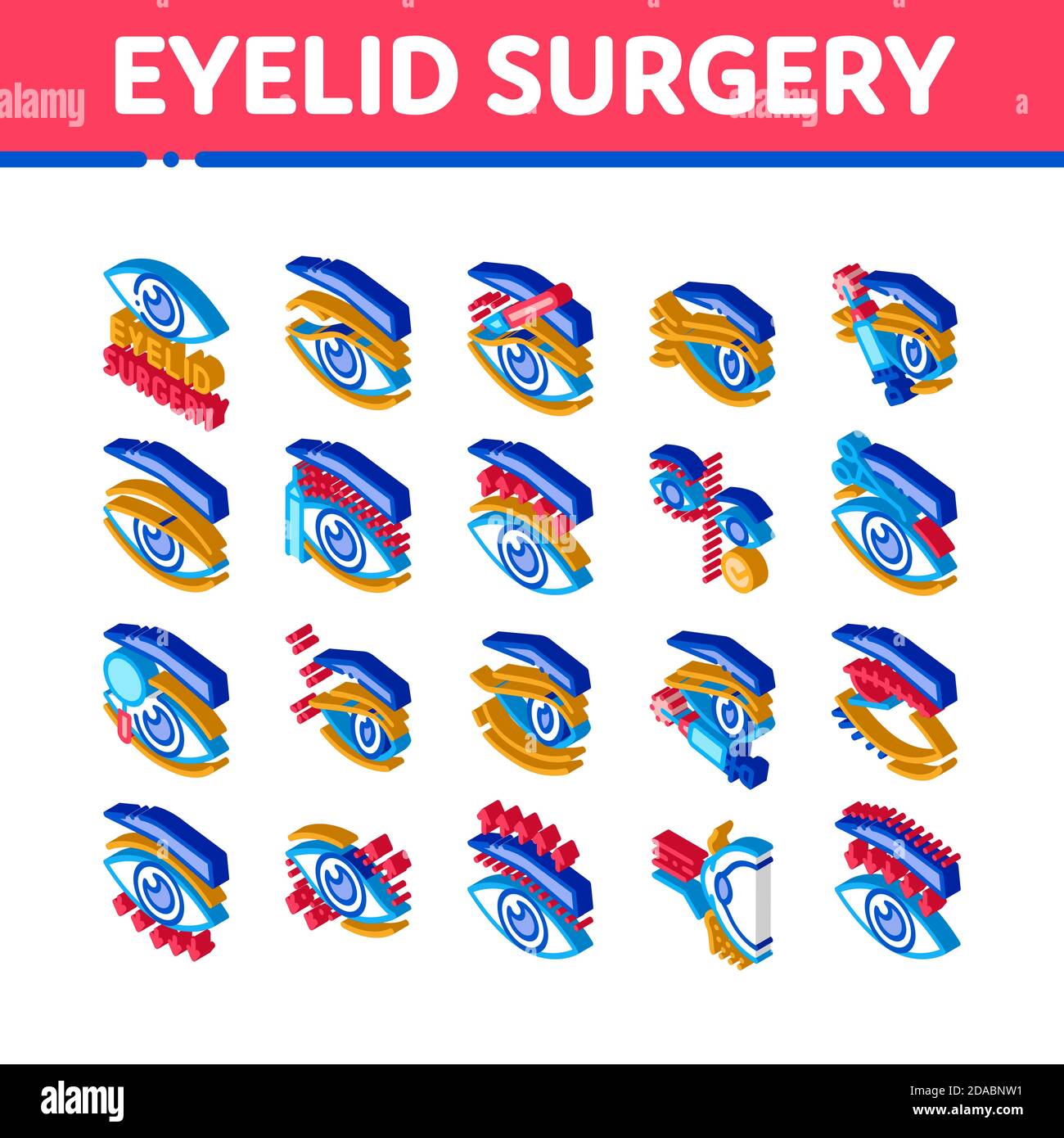 Eyelid Surgery Healthy Isometric Icons Set Vector Stock Vector Image ...