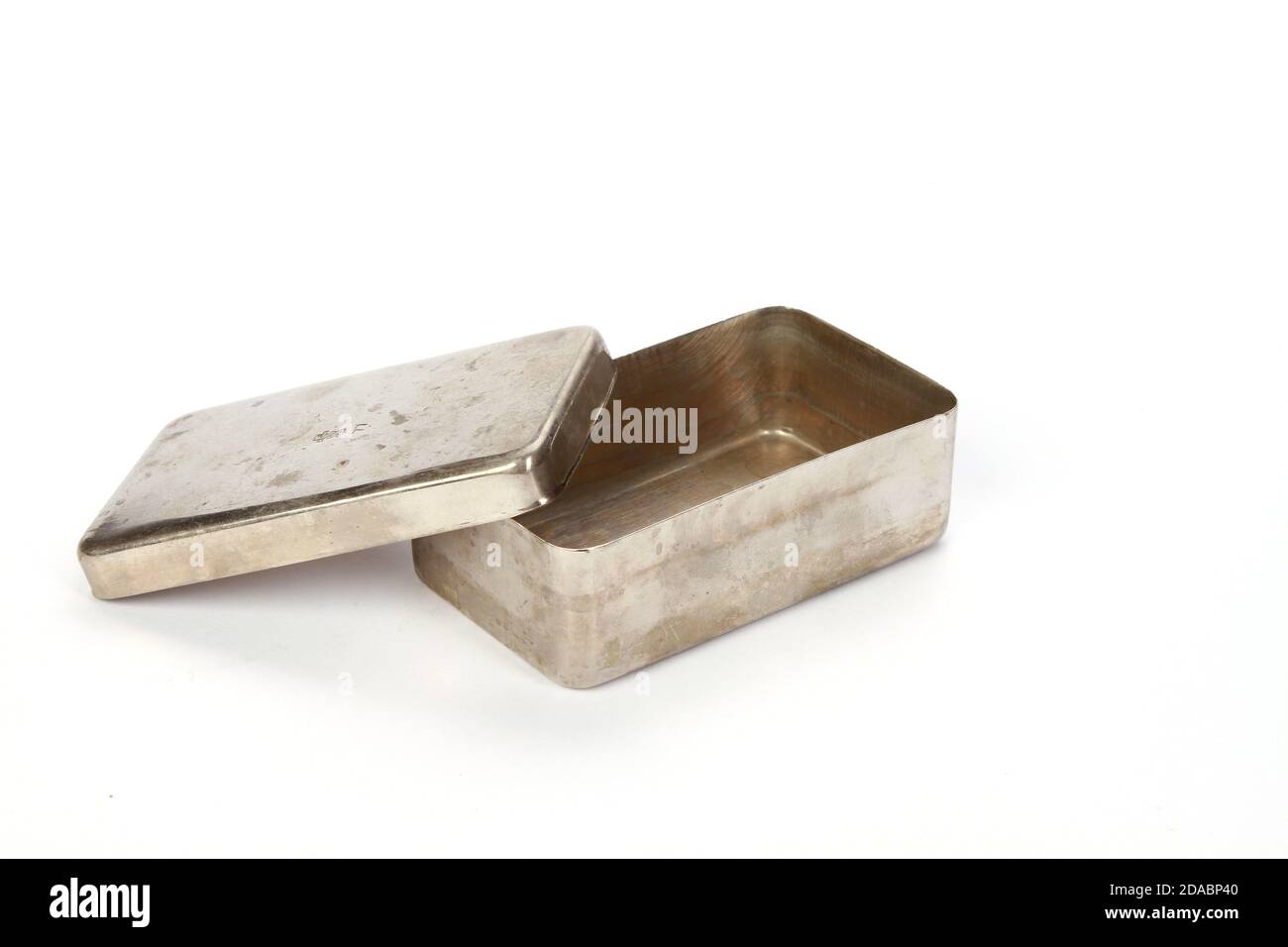 Old metal box with a lid isolated on a white background Stock Photo - Alamy