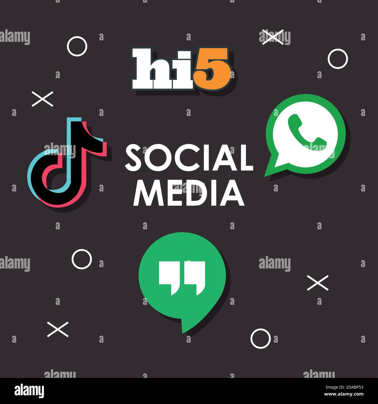 hi5 and and social media networks icon set over black background, flat ...