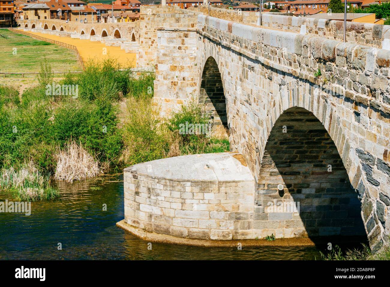 Paso Honroso bridge, 13th-century medieval bridge, on the Órbigo river ...
