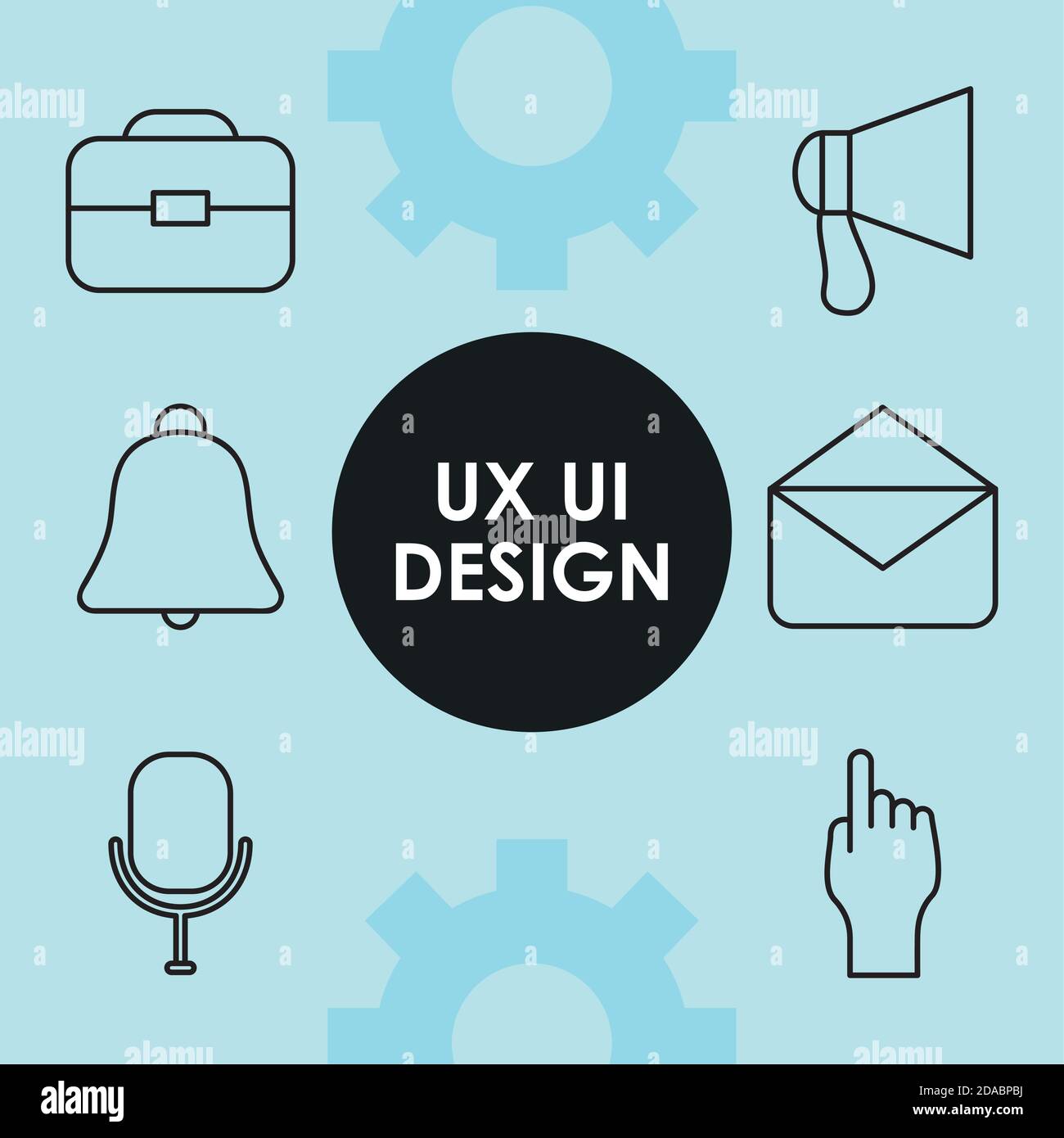 icon set of ux ui line icons over blue background, line style, vector ...