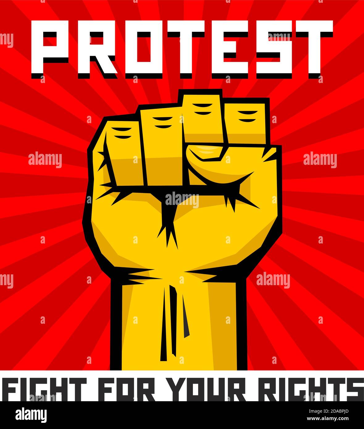 Fist male hand, symbol of the proletarian revolution. Yellow strong ...