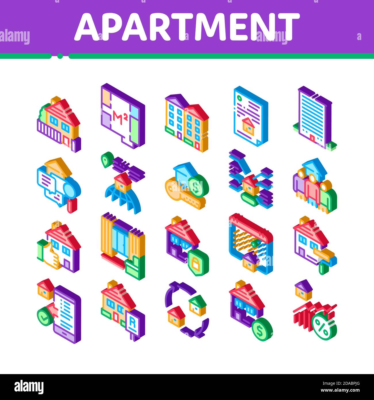 Apartment Building Isometric Icons Set Vector Stock Vector Image & Art ...