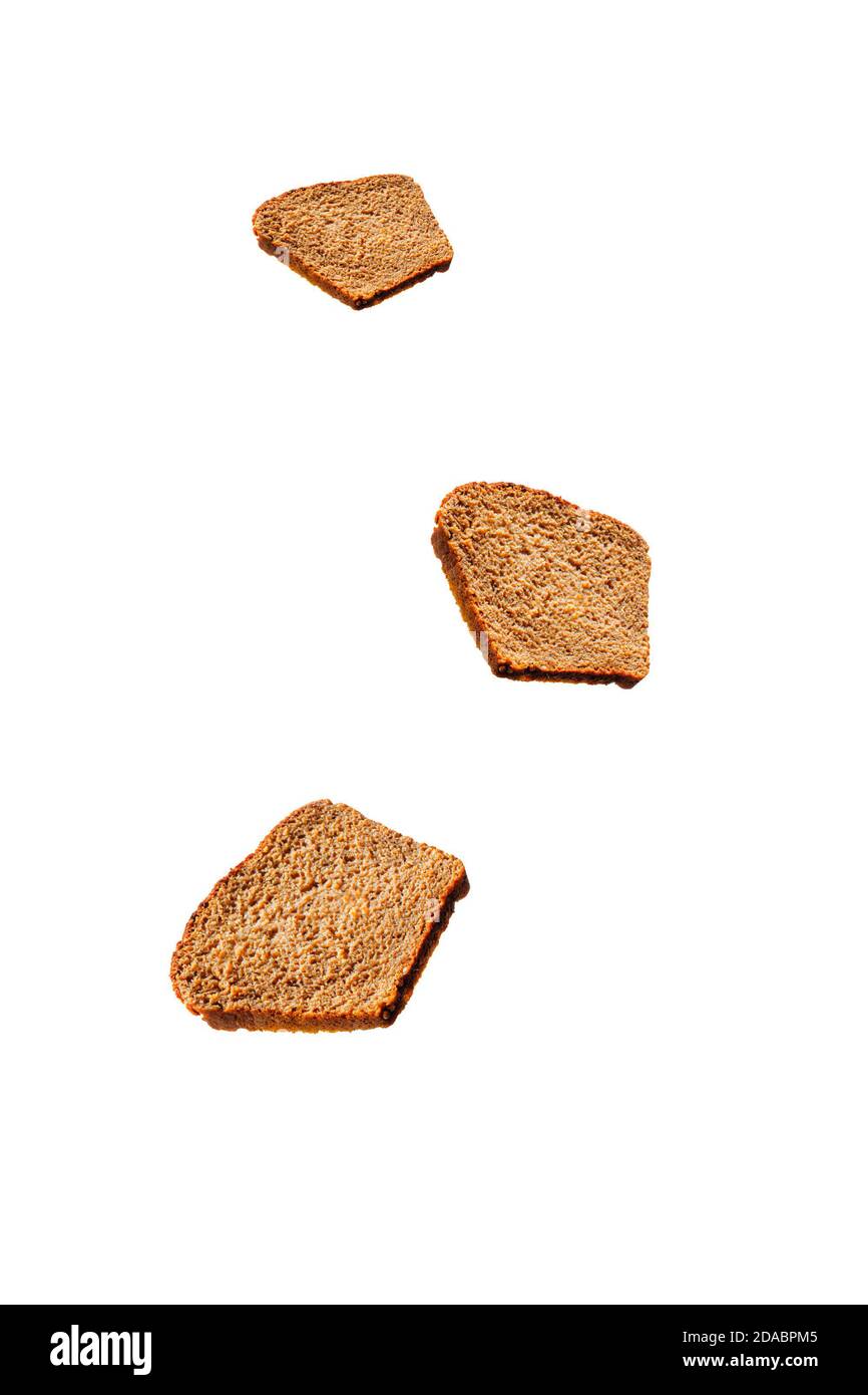 Falling sliced bread isolated on white background. Levitation, fly ...