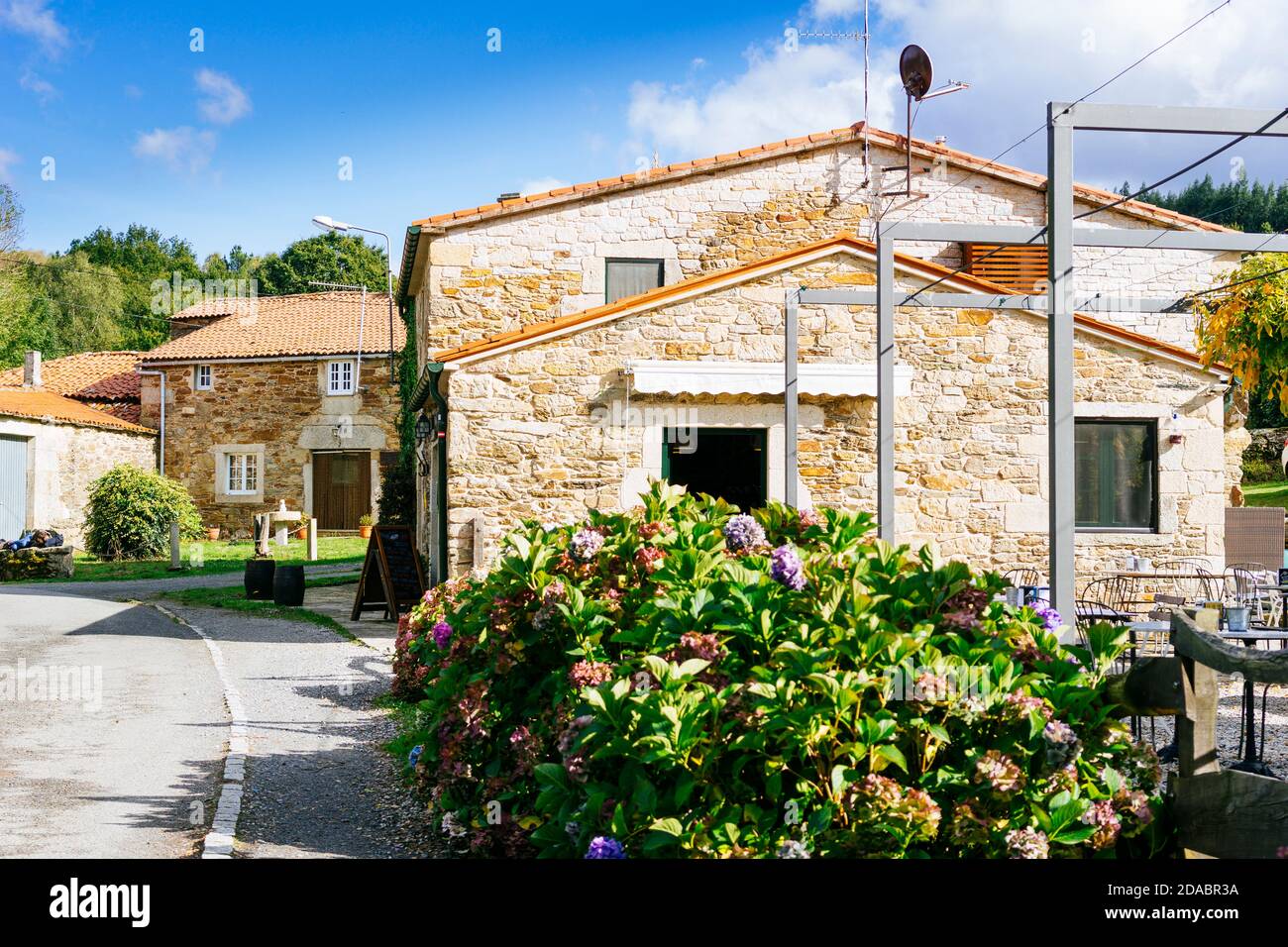 Stone houses, popular Galician architecture in the village of Portos ...