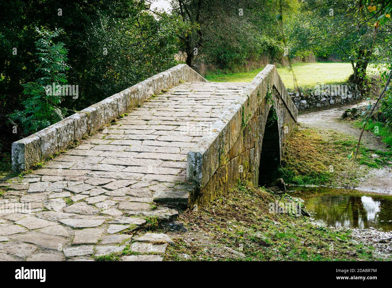 Leboreiro Bridge. Medieval bridge of a single arch, from the 14th ...