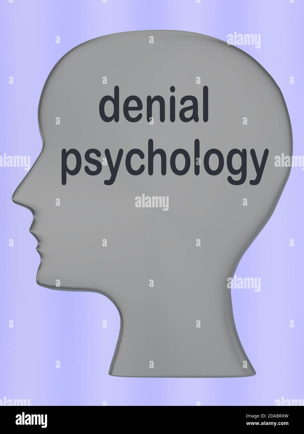 3D illustration of denial psychology title on head silhouette, isolated ...