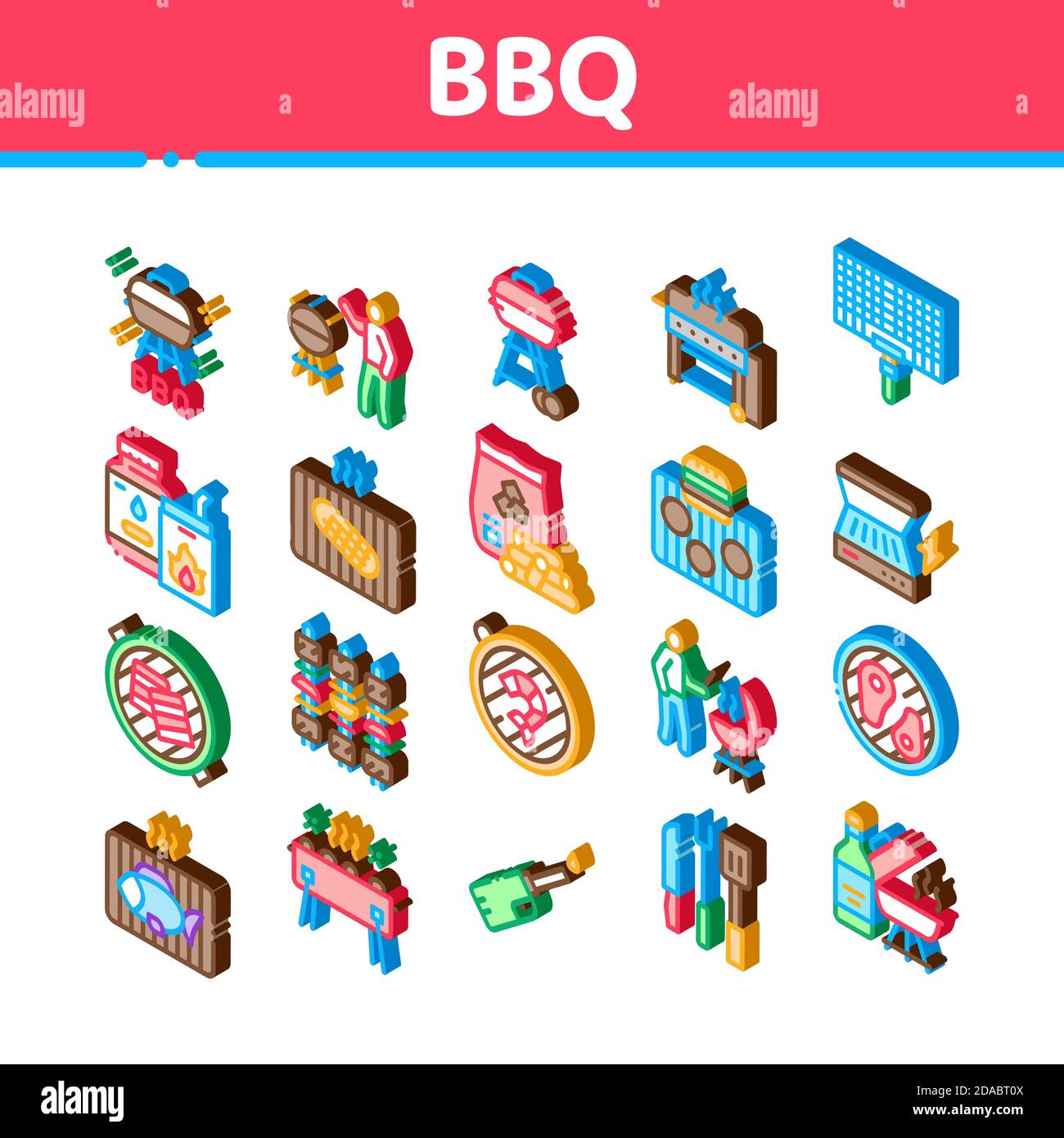 Bbq Barbecue Cooking Isometric Icons Set Vector Stock Vector Image ...