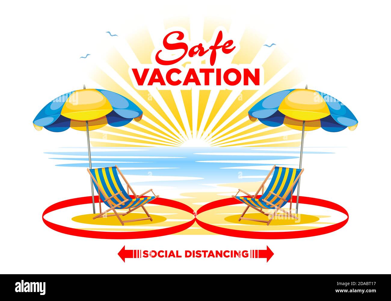 Safe beach holidays by the sea. Social distance of rest places, safe ...