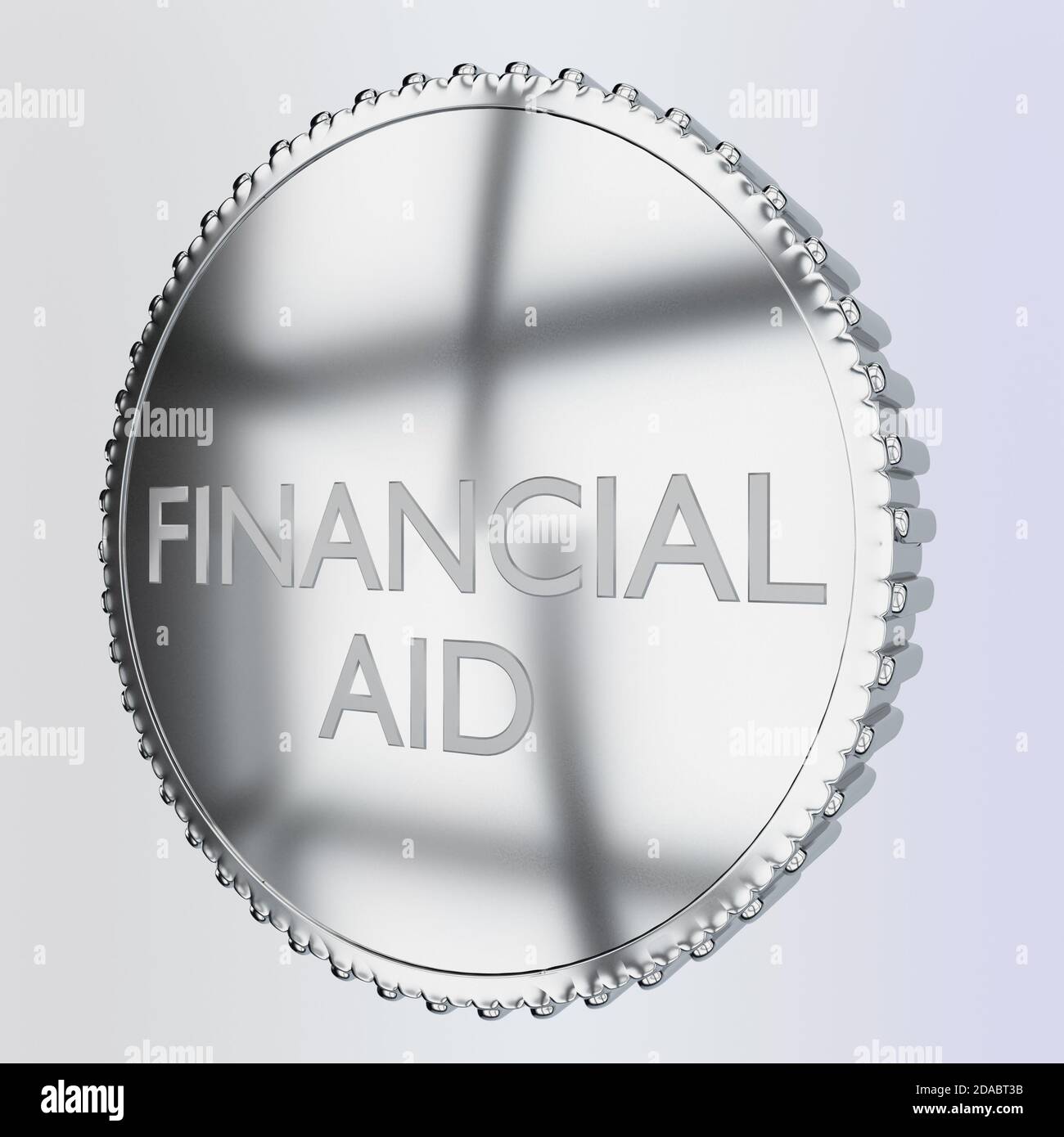 3D illustration of FINANCIAL AID text on a silver coin, isolated over ...