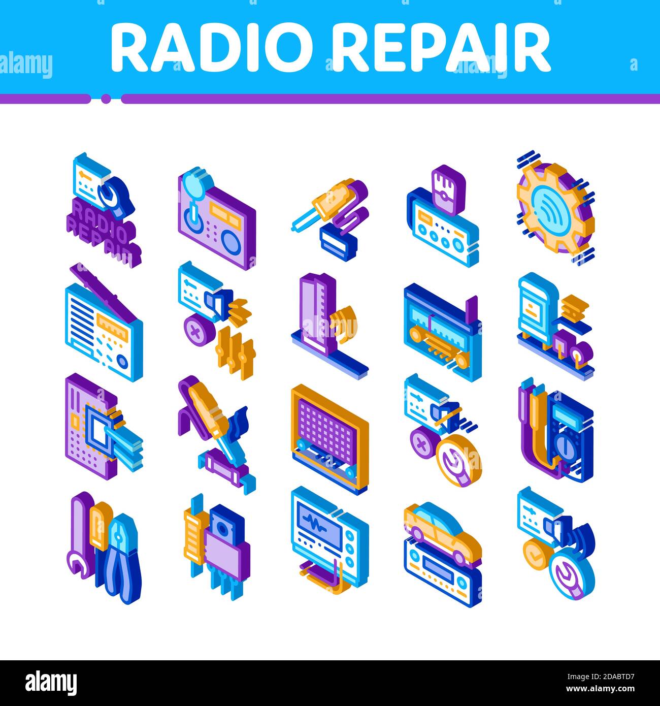 Radio Repair Service Isometric Icons Set Vector Stock Vector Image ...