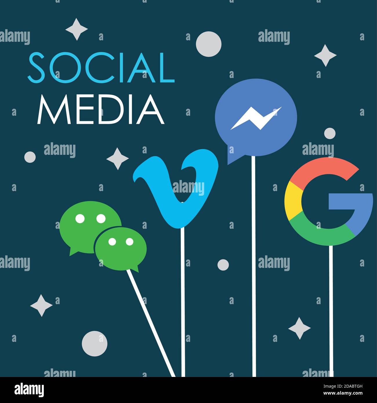 social media and instant messaging icons set over blue background, flat ...