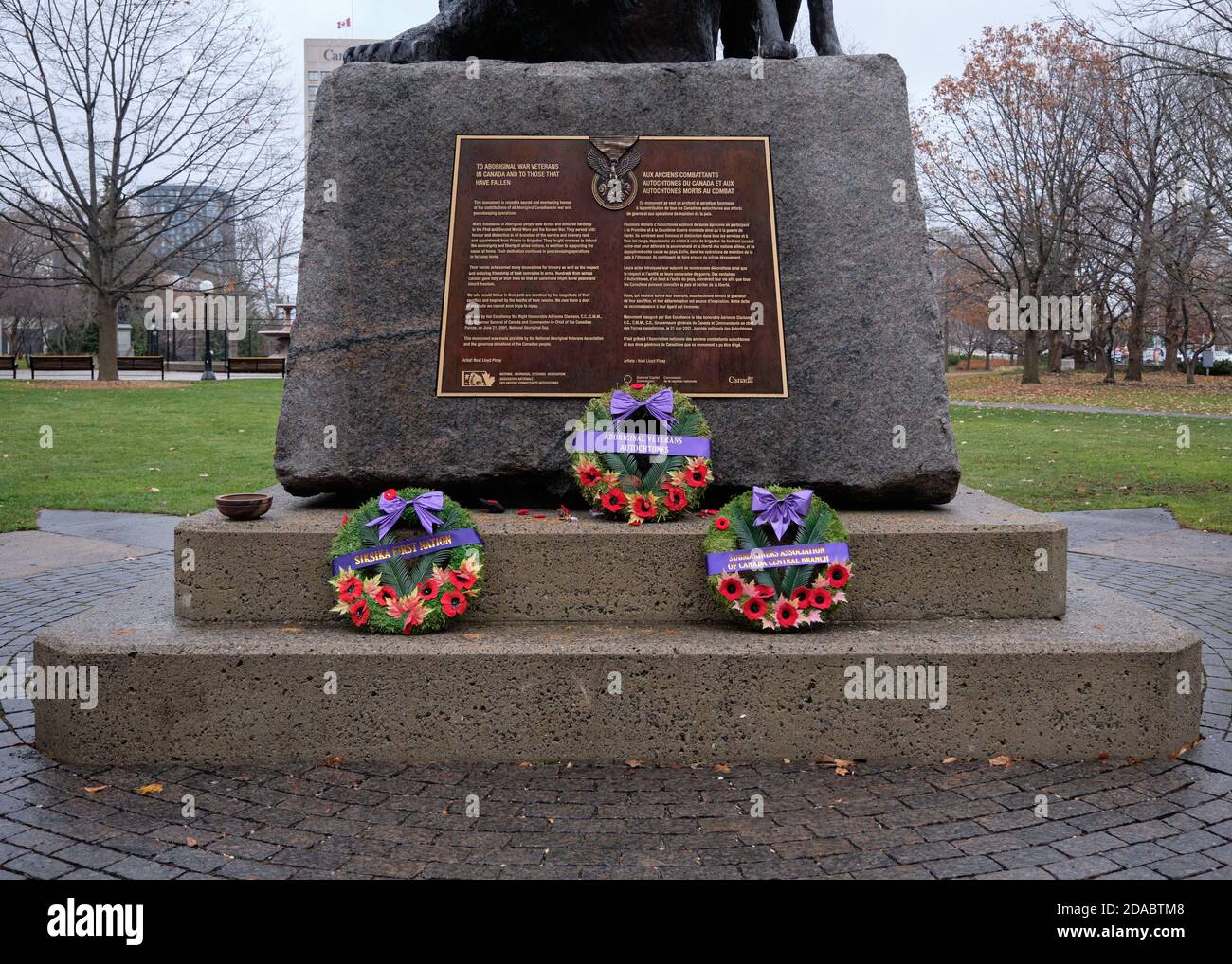 Ottawa, Canada. November 11, 2020. Remembrance day wreaths placed on ...