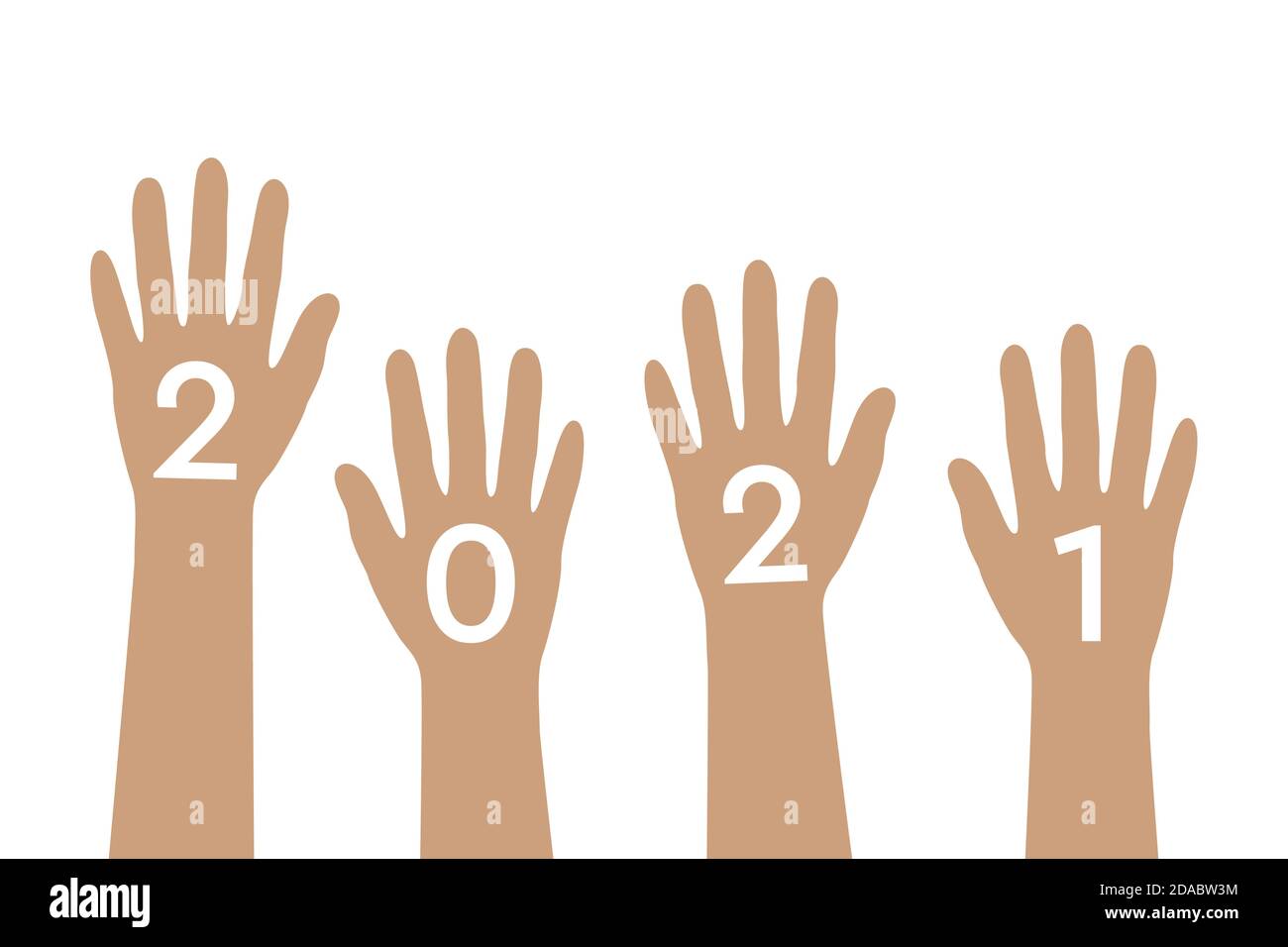 raised human hands 2021 isolated on white background vector ...