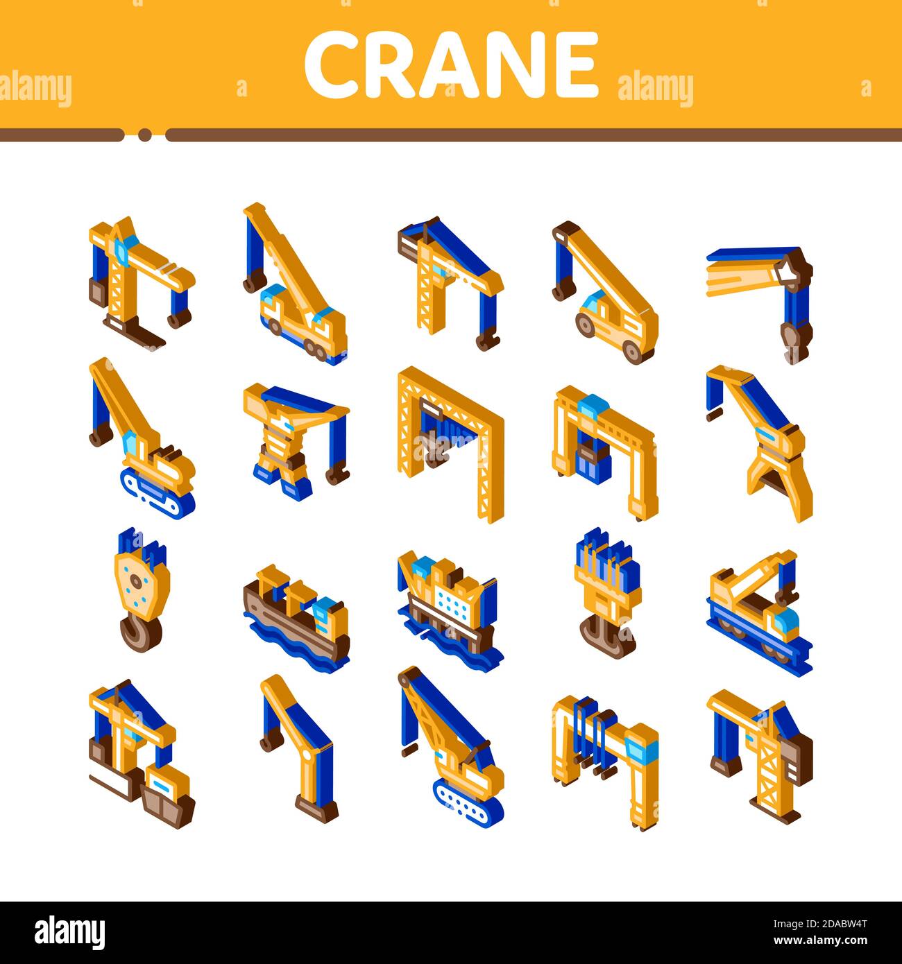 Crane Building Machine Isometric Icons Set Vector Stock Vector Image ...