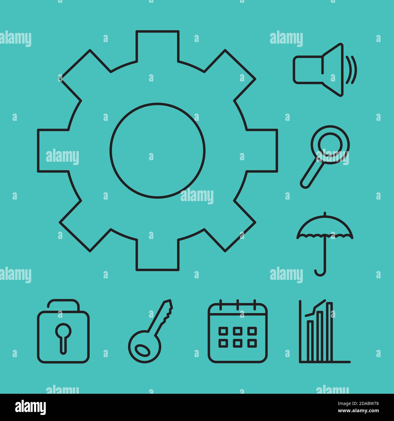 gear wheel and ui ux icons set over turquoise background, line style ... gear wheel and ui ux icons set over turquoise background, line style ...