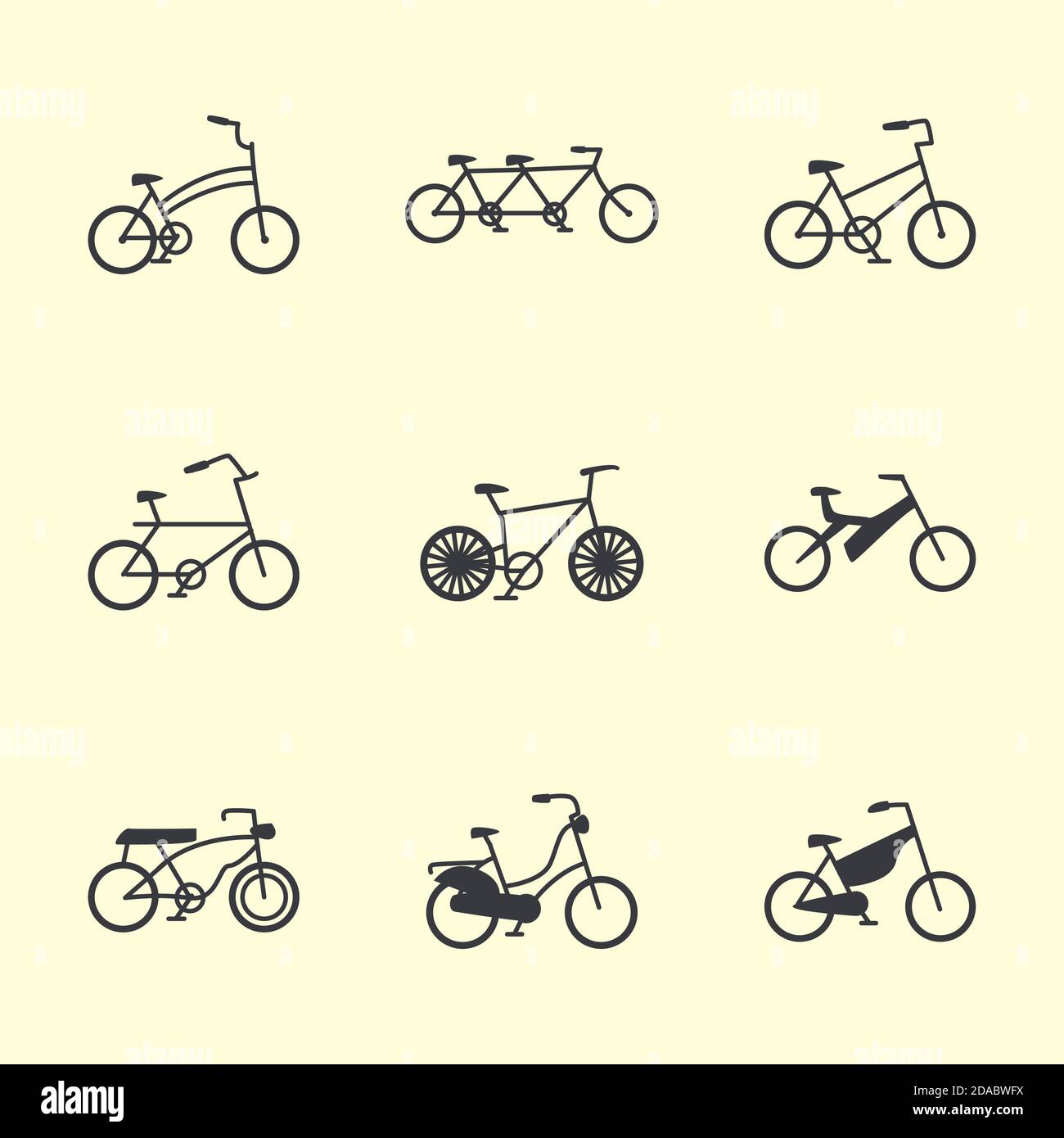 set icons, representing different types of bikes vector illustration ...