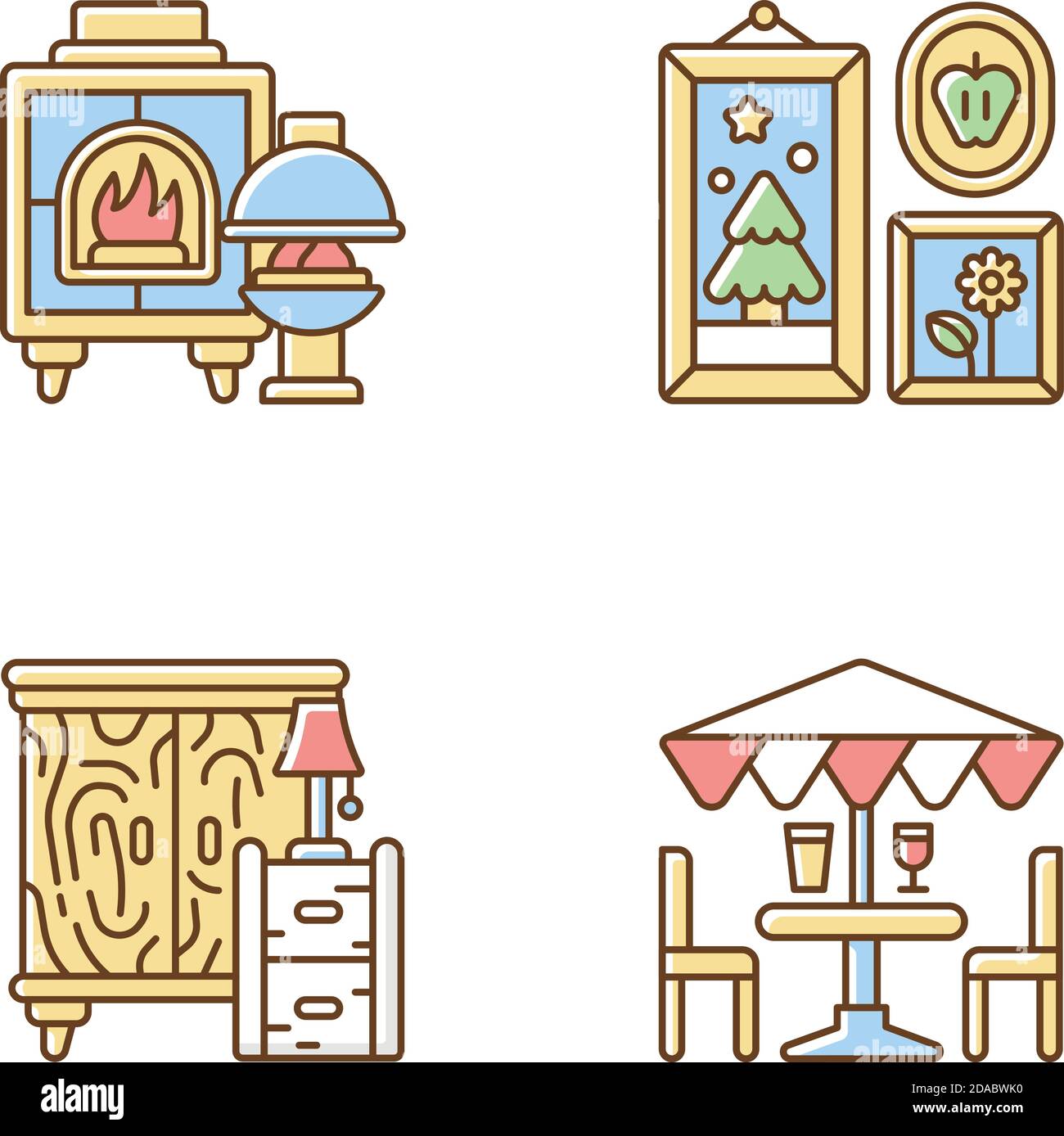 Home decorations and furniture RGB color icons set Stock Vector Image ...