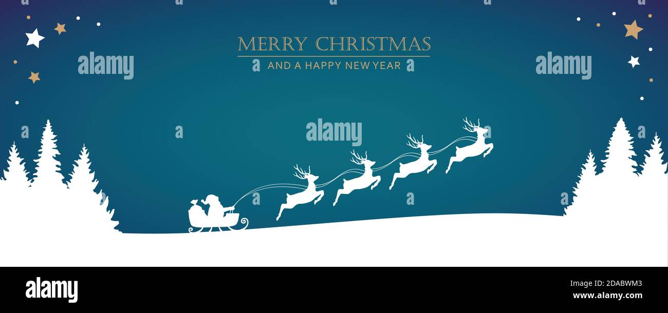 santa claus in a sleigh with reindeer christmas banner vector ...