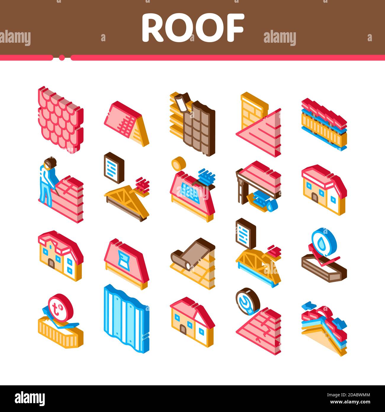 Roof Housetop Material Isometric Icons Set Vector Stock Vector Image ...