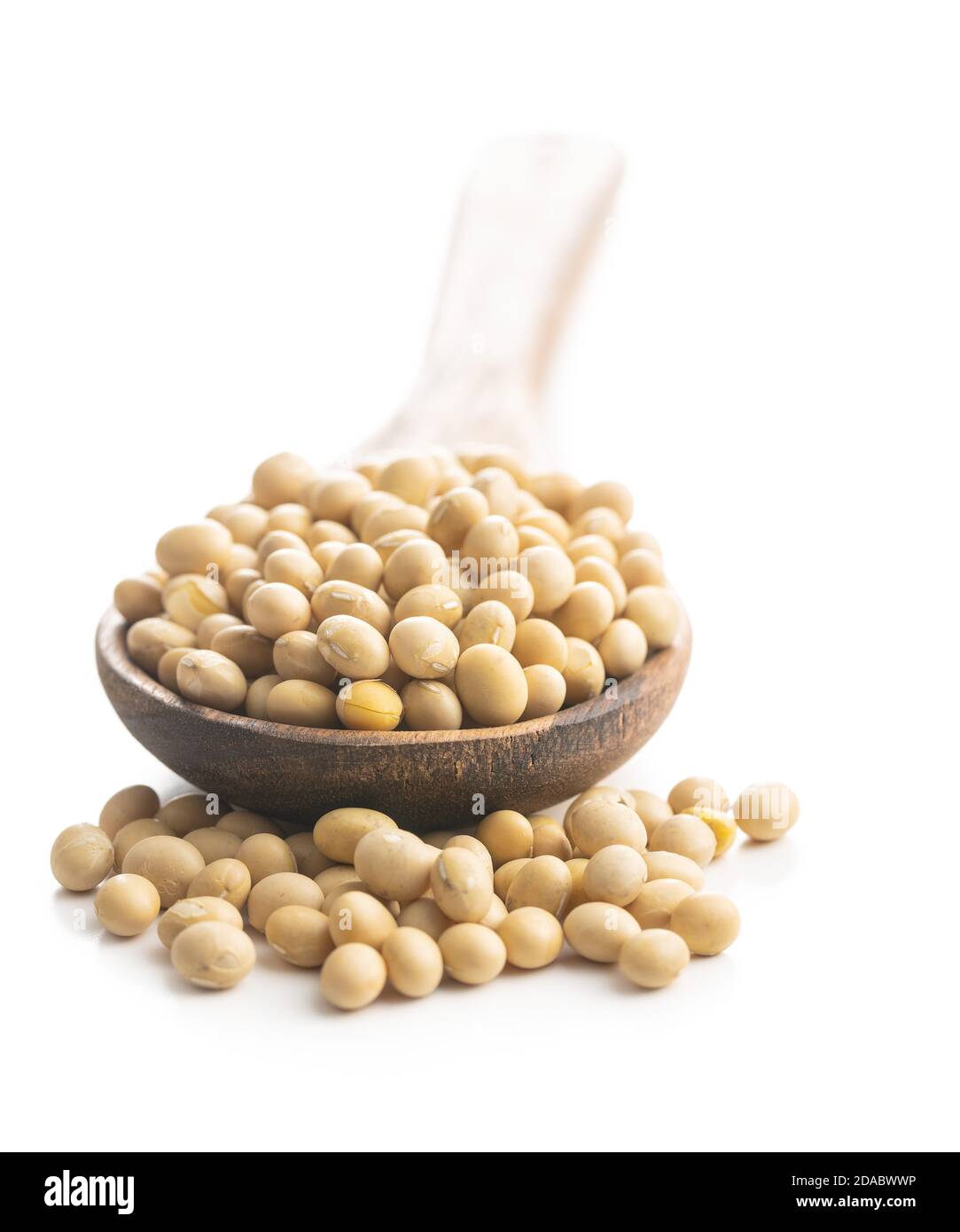 Dried soy beans in wooden spoon isolated on white background Stock ...