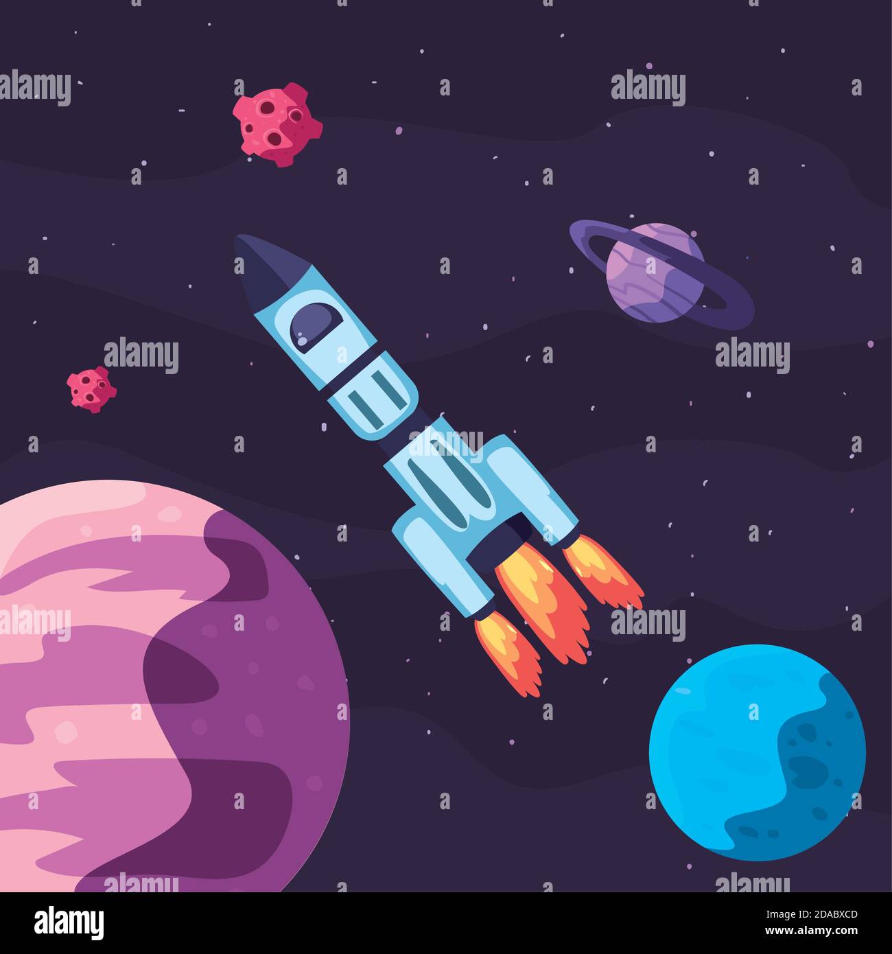 space rocket with planets in universe scene vector illustration design ...