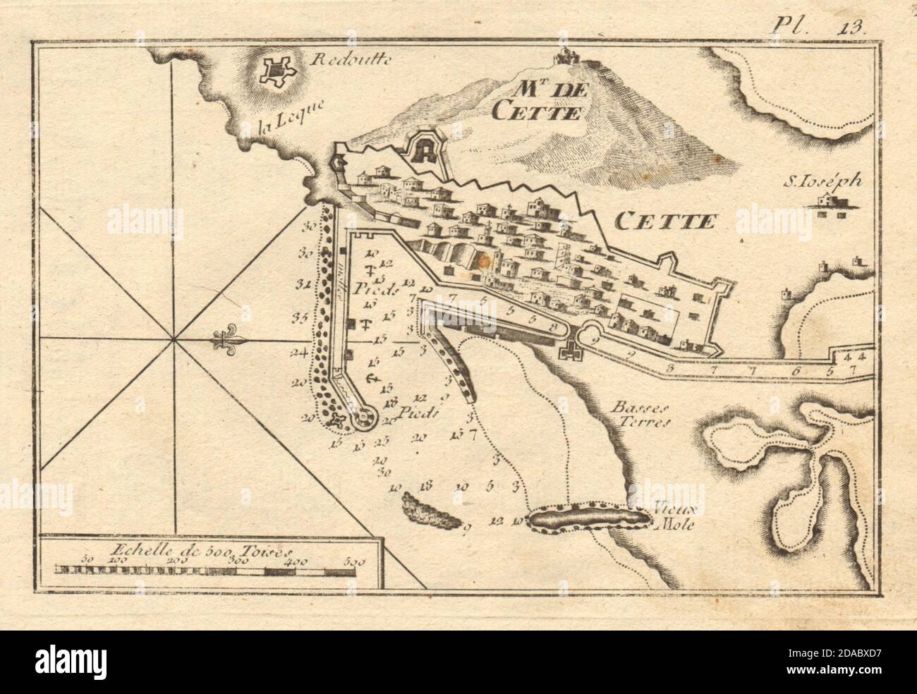 Cette. Plan of the port of Sète. Hérault, France. ROUX 1804 old antique ...