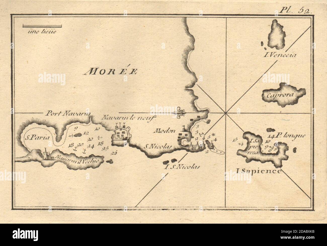 Pylos/Pilos/Navarino, Sapientza & Schiza. Ionian, Greece. ROUX 1804 old ...